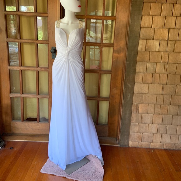 Abbi Vonn | Dresses | Abbi Vonn Long White Rhinestone And Mesh Gown ...